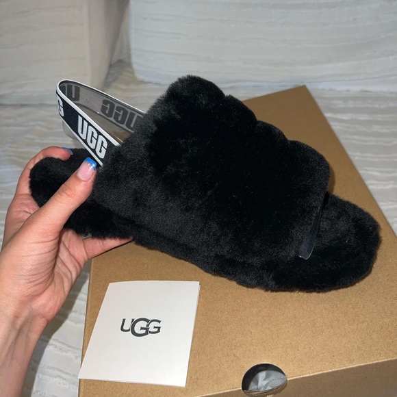 UGG | Shoes | Ugg Faux Fur Black Slippers | Poshmark